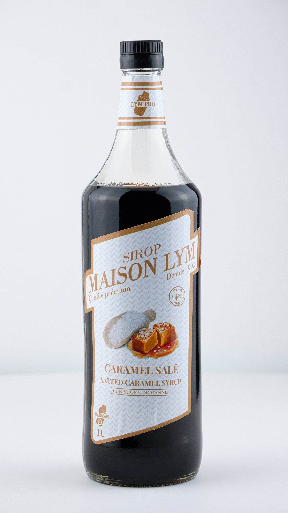 Sirop de caramel au beurre salé 1L en verre/salted caramel – Maison Lym
