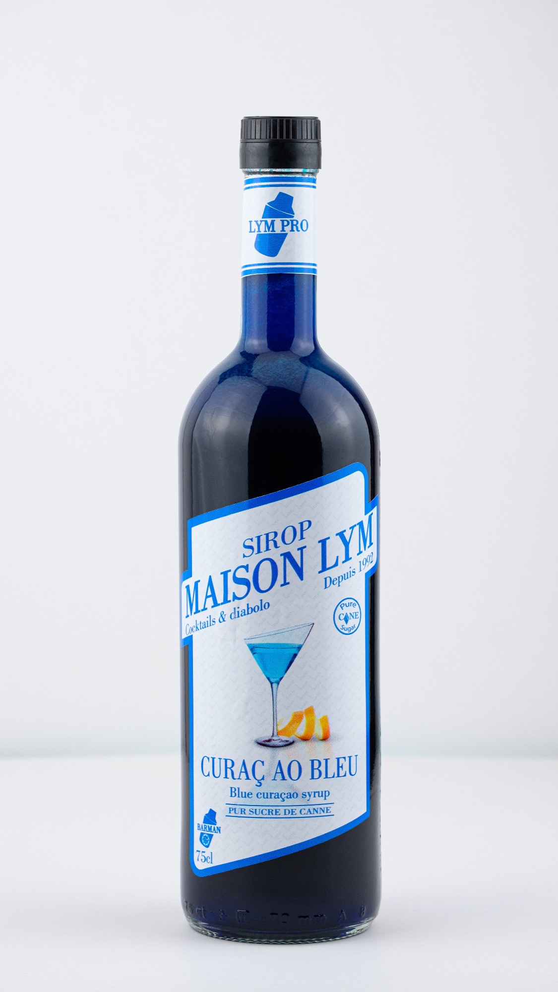 Sirop curaçao bleu 75cl en verre /curaçao blue syrup – Maison Lym